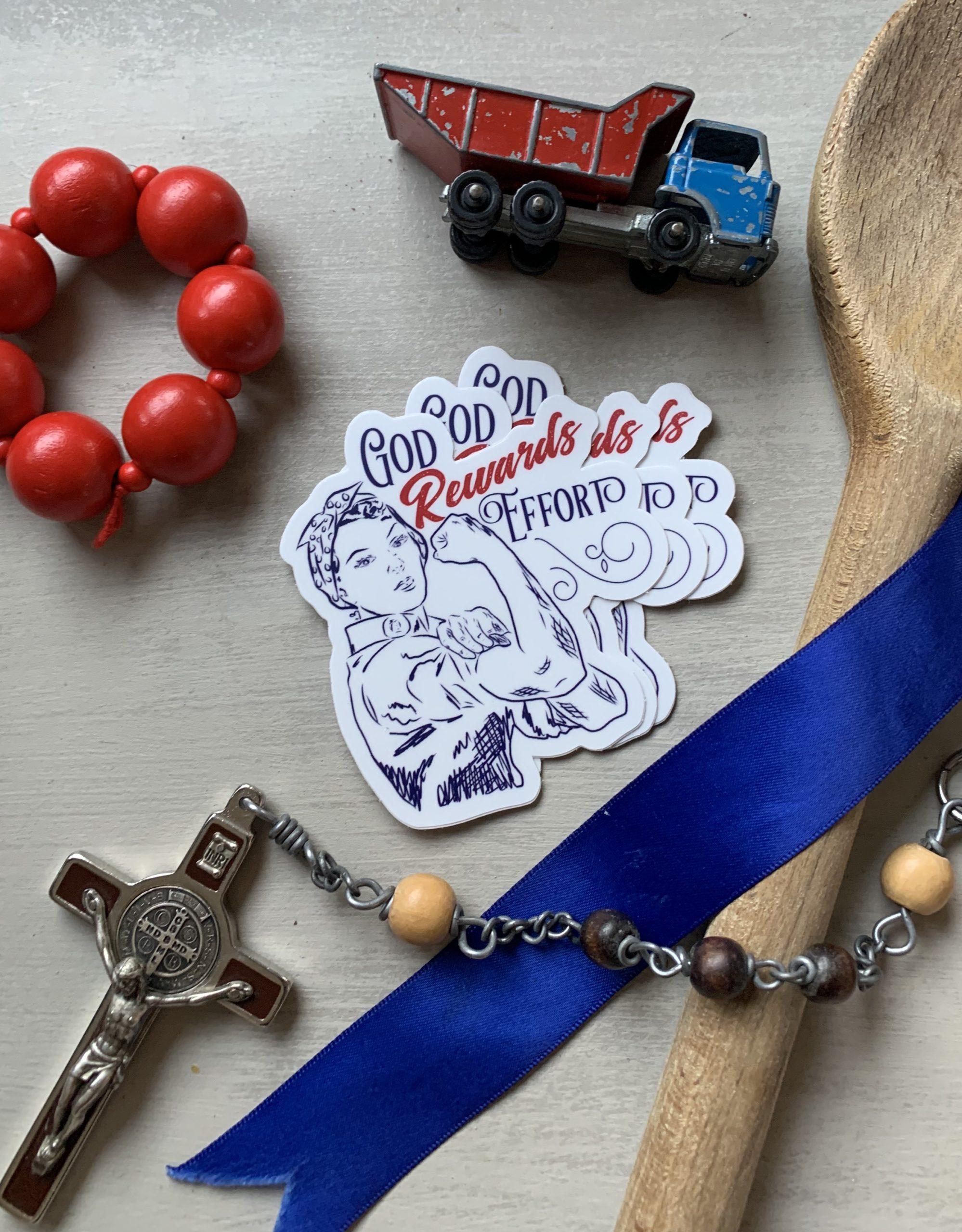 God Rewards Effort! -Christian Quote Decal Sticker - Catholic Artisan ...