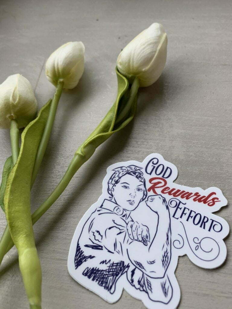 God Rewards Effort! -Christian Quote Decal Sticker - Catholic Artisan ...