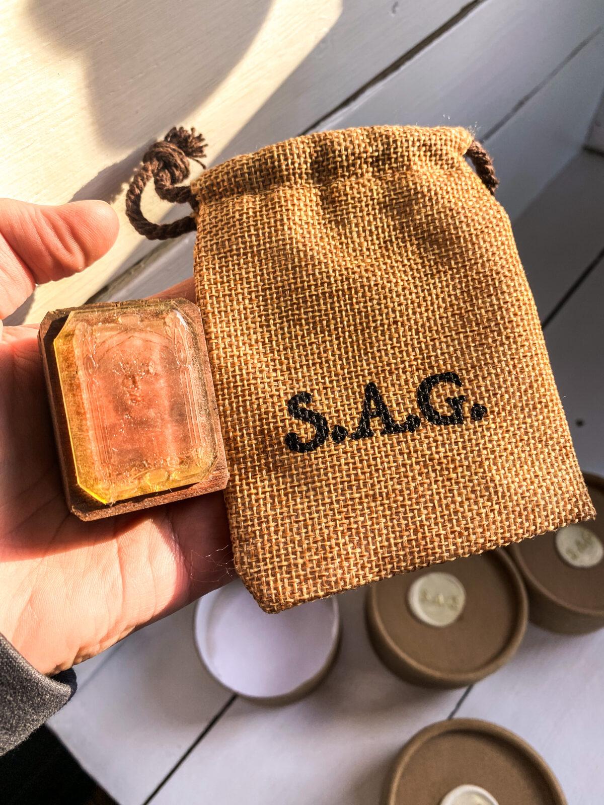 SAG wooden/rubber stamp. Hand made by us! - Catholic Artisan Australia