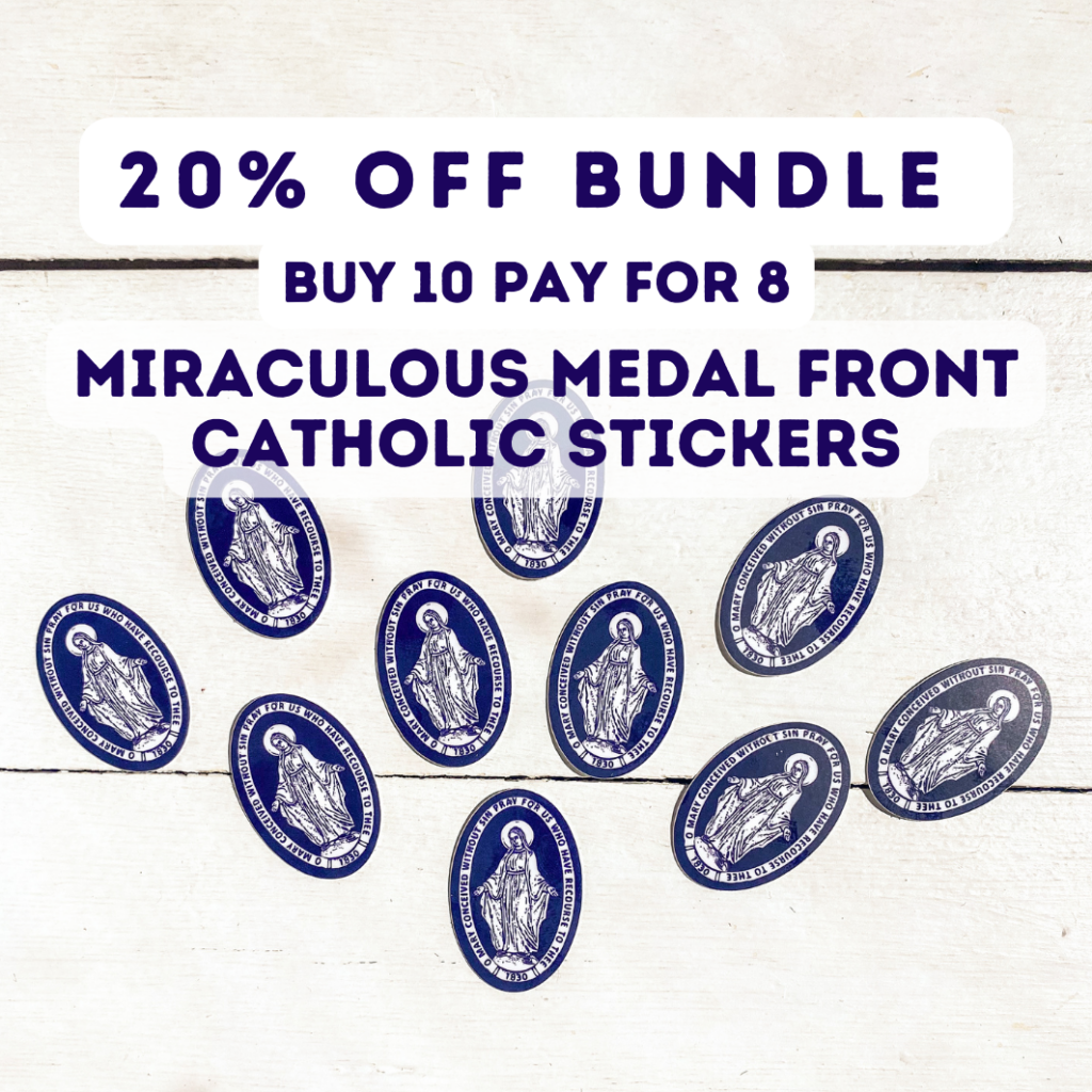TINY sized, Miraculous Medal Stickers- FRONT of medal- Navy and White ...