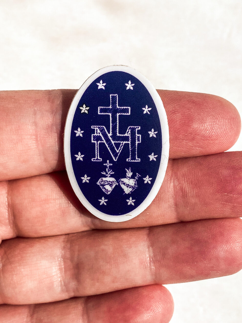 TINY sized, Miraculous Medal Stickers- BACK of medal- Navy and White- 1 ...